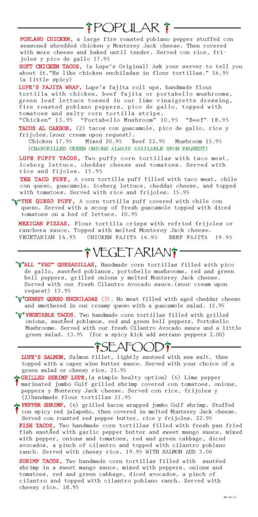 Mexican Food Menu - Lupe Tortilla Mexican Restaurant